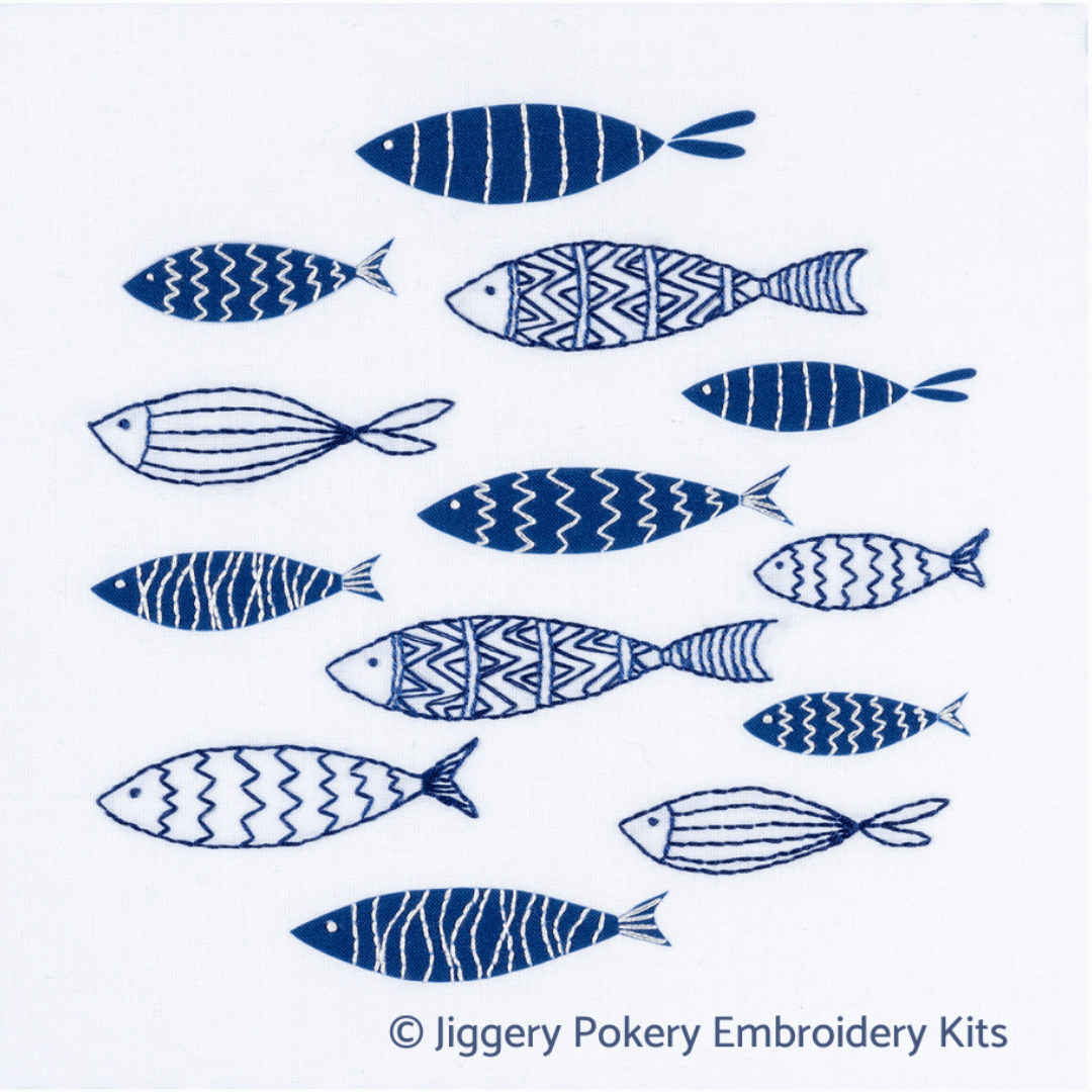 Blue fish embroidery kit - Jiggery Pokery Embroidery Kits